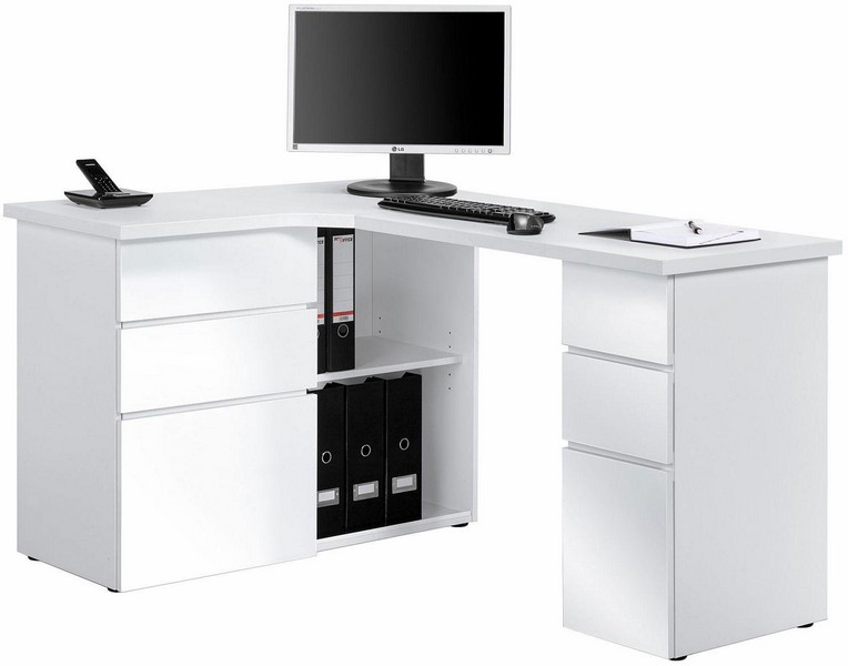 Rohový písací stôl Model 9543, biely mat / biely lesk | TopByvanie.sk